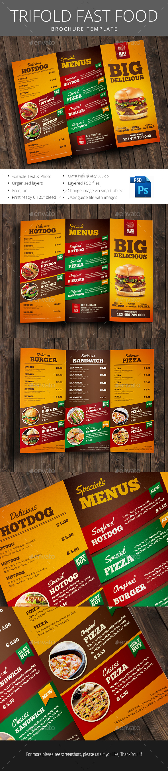 Fast Food Trifold Brochure by monggokerso | GraphicRiver