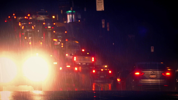 Cars Driving On Highway On Rainy Night, Stock Footage | VideoHive