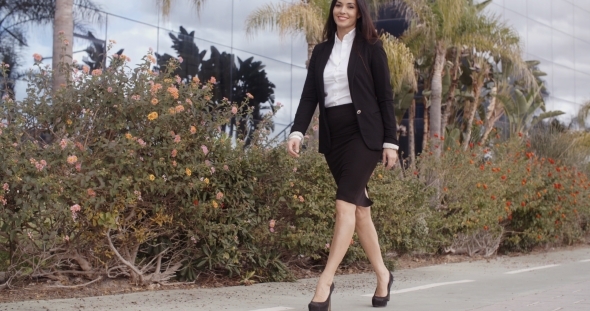 Smiling Confident Woman Striding Along a Sidewalk, Stock Footage ...