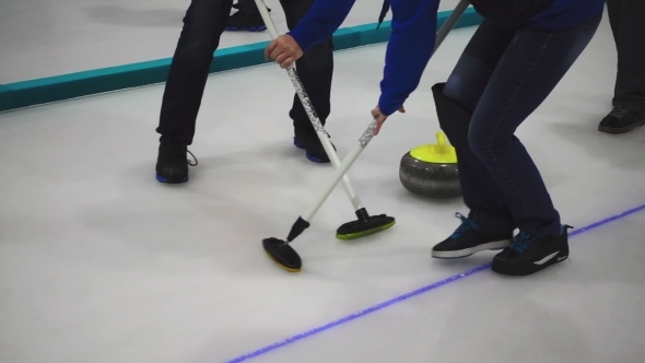 Curling Stone Slide, Players Sweeping, Stock Footage | VideoHive