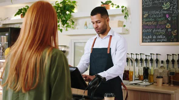 Modern Coffee Shop Bar Handsome Barista Guy with a, Stock Footage ...