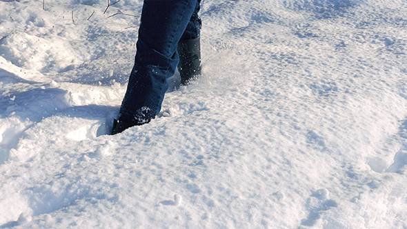 Walking Through Deep Snow On Sunny Day, Stock Footage | VideoHive