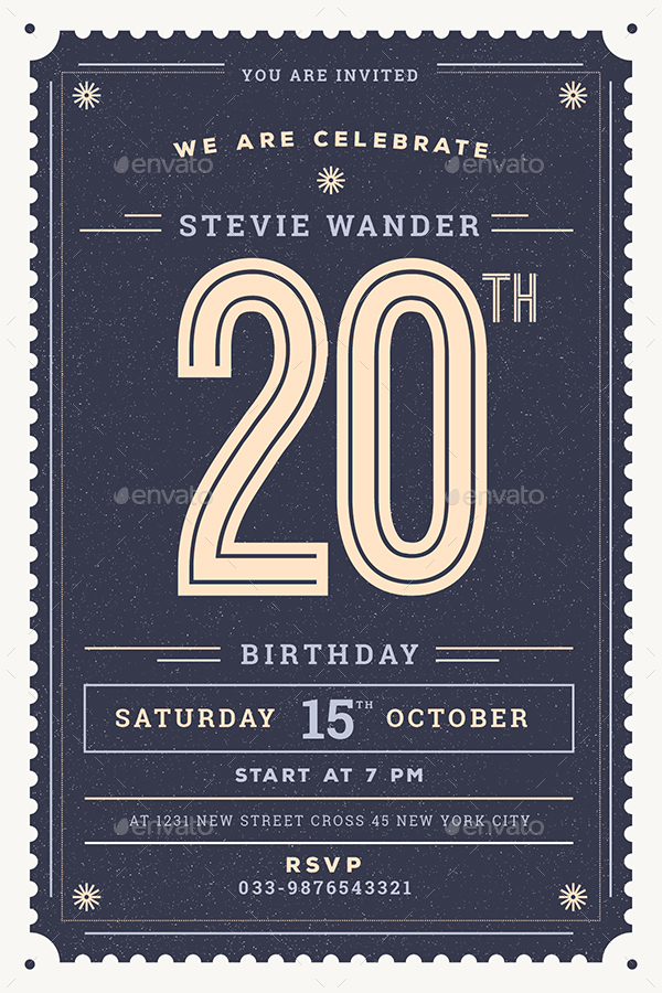 Vintage Birthday Party Invitation/Card by Guuver | GraphicRiver