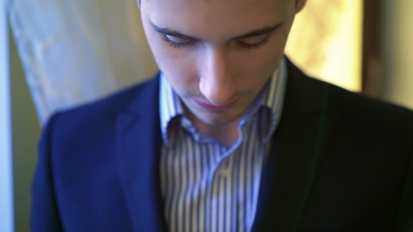 Portrait Of Serious Good-looking Man With Blue Eyes And Suit, Stock Footage