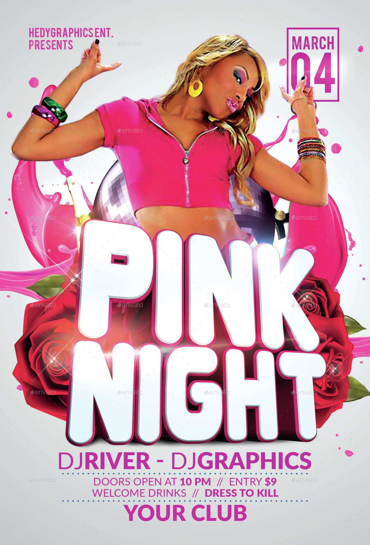 Diva & Pink Night- Flyer Template, Print Templates | GraphicRiver