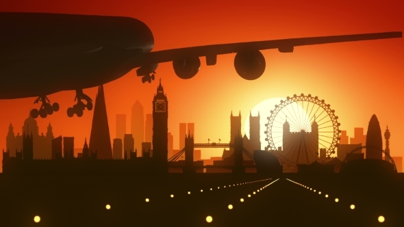 London Airplane Landing Golden, Motion Graphics | VideoHive
