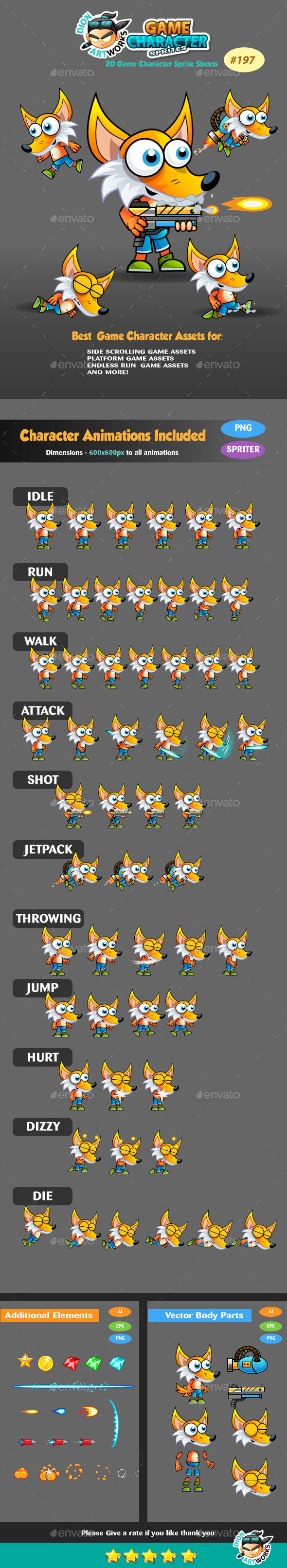 Fox 2D Game Character Sprites 187 by pasilan | GraphicRiver