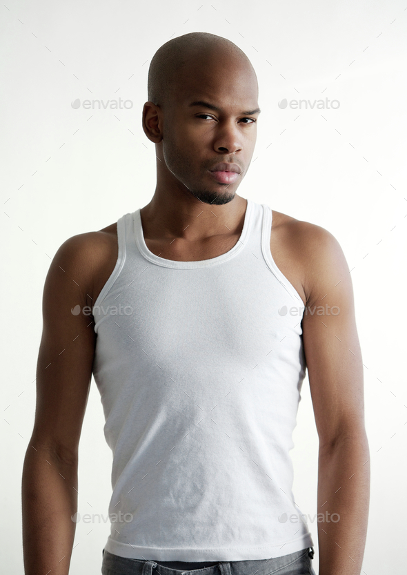 Masculine black male fashion model Stock Photo by mimagephotography