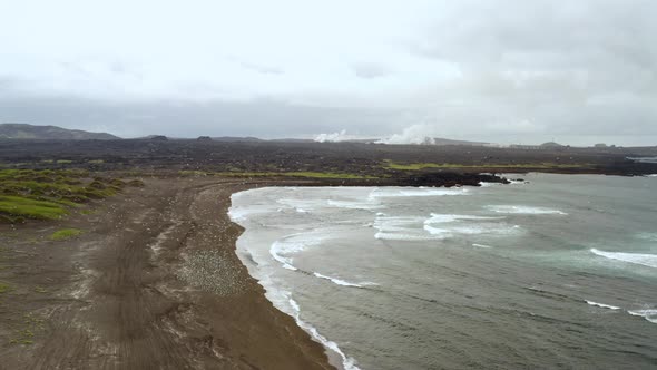 Scenic View Over Black Sand Beach in Reykjanes, Large Flock of Birds ...