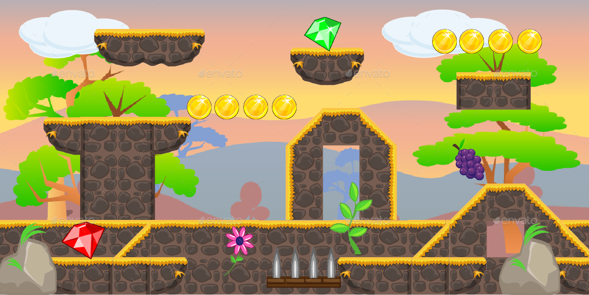 2D Game Platformer Tilesets 24, Game Assets | GraphicRiver