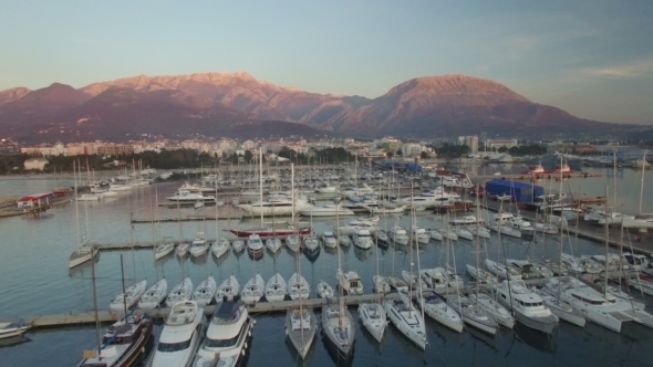 Aerial View Of Port In Bar City At Sunset, Stock Footage | VideoHive
