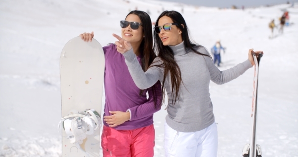 Two Stylish Women With Their Snowboards, Stock Footage | VideoHive