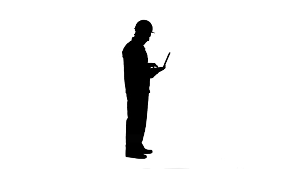 Silhouette Attractive Engineer Using Laptop Track Matte., Stock Footage