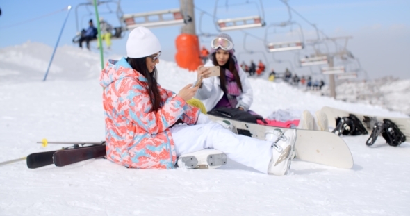 Two Attractive Female Snowboarders, Stock Footage | VideoHive