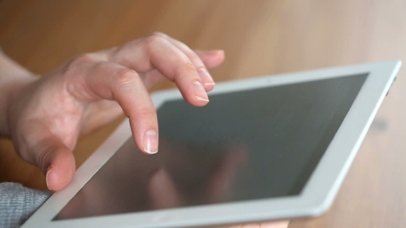 A Hand Touching Tablet Computer Surface Touchscreen, Stock Footage
