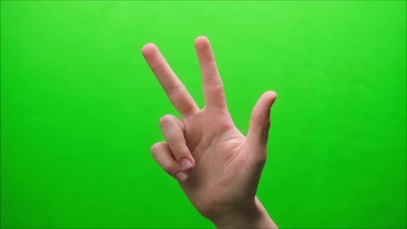 Closeup of a Hand Gesture on a Green Background Three Raised Fingers ...