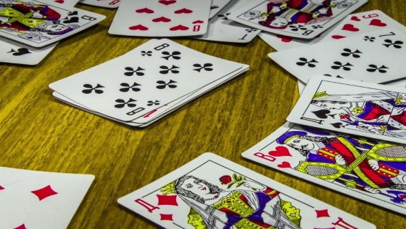 Playing Cards Moving And Rotate On a Wooden Table, Stock Footage ...