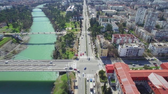 Aerial View Of Millennium Bridge Over Moraca River, Podgorica, Stock ...