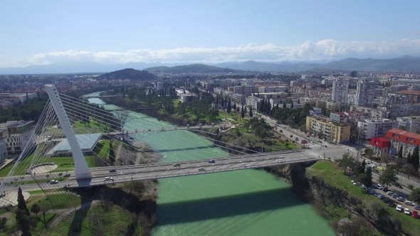 Aerial View Of Millennium Bridge Over Moraca River, Podgorica, Stock ...