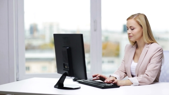 Young Businesswoman With Computer Typing At Office, Stock Footage ...