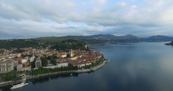 Aerial View On The Older Parts Of The City Of Arona Island In Italy ...