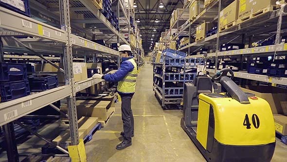 Warehouse Worker Checking Cargo on Shelves, Stock Footage | VideoHive