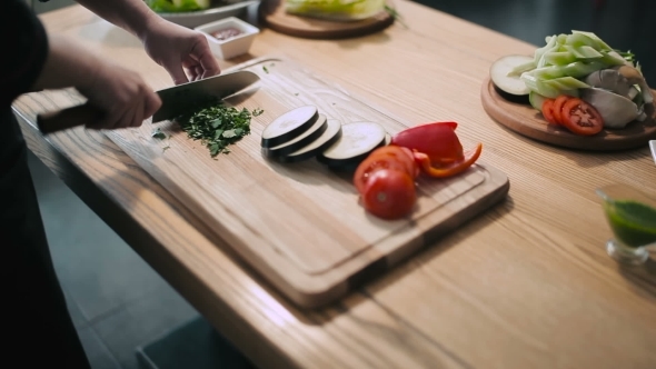 Professional Chef Chopping Parsley, Stock Footage | VideoHive