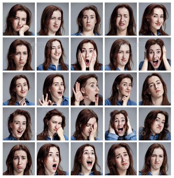 Set of young woman's portraits with different emotions Stock Photo by ...