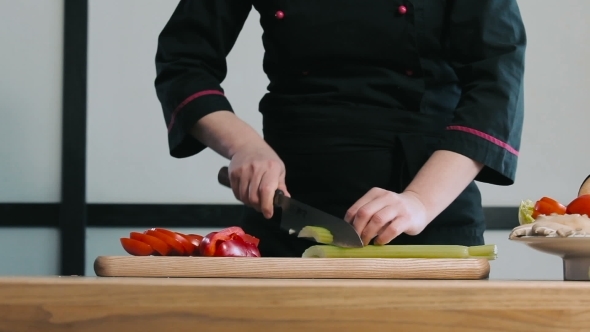 Professional Chef Chopping Celery, Stock Footage | VideoHive