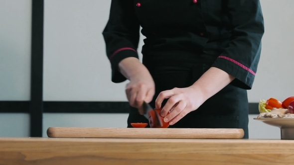Professional Chef Chopping Tomato, Stock Footage | VideoHive