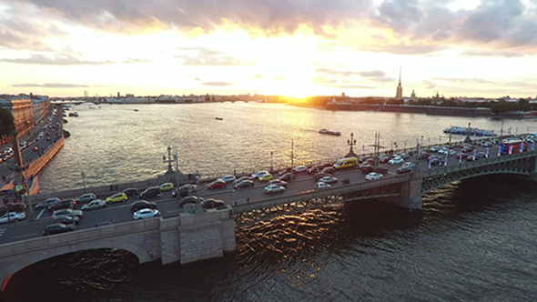 Rush Hour Traffic On The Liteiny Bridge , Stock Footage | VideoHive