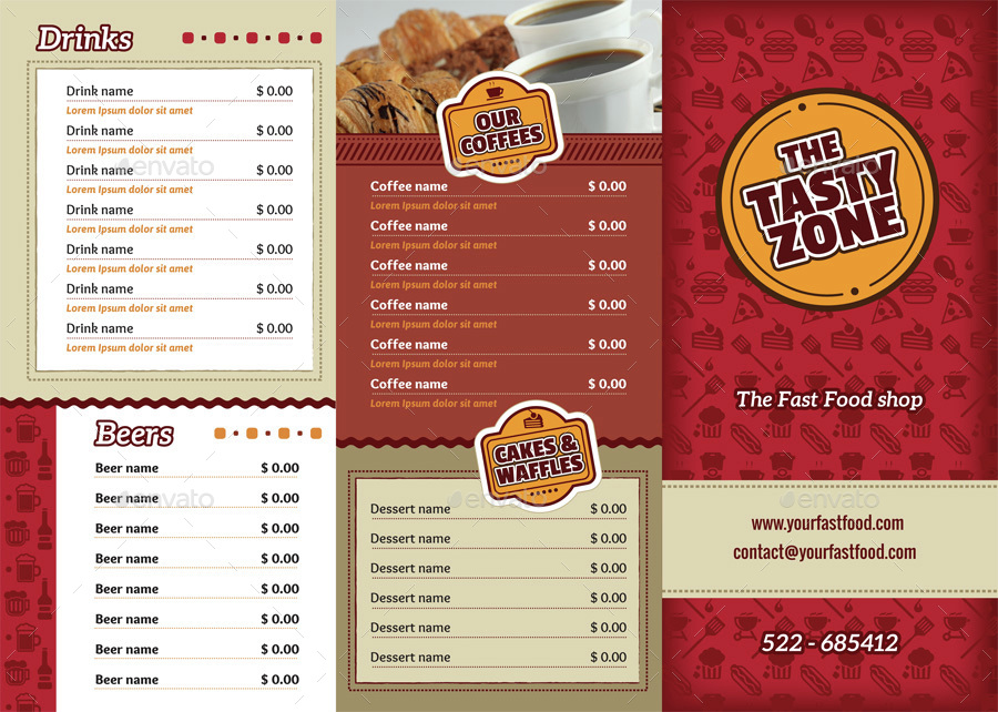 3 Fold Fast Food Menu + Timeline + Order Forms, Print Templates ...