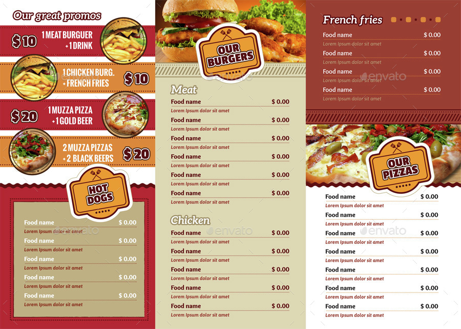 3 Fold Fast Food Menu + Timeline + Order Forms, Print Templates ...