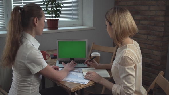 Business Meeting. The Woman Presenting Report On The Paper And Laptop ...
