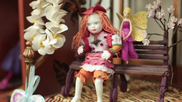 Decorative Doll And Spring Flowers, Stock Footage | VideoHive