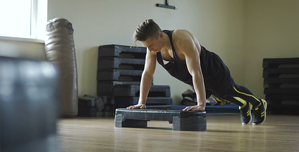 Athlete Doing Incline Push Ups On Step, Stock Footage | VideoHive