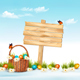 Happy Easter Background Easter Eggs and Wooden Sign, Vectors | GraphicRiver