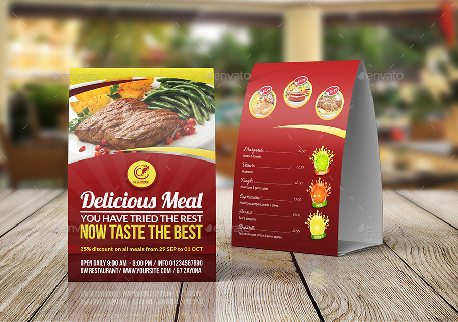 Restaurant and Cafe Table Tent Template Vol11, Print Templates ...