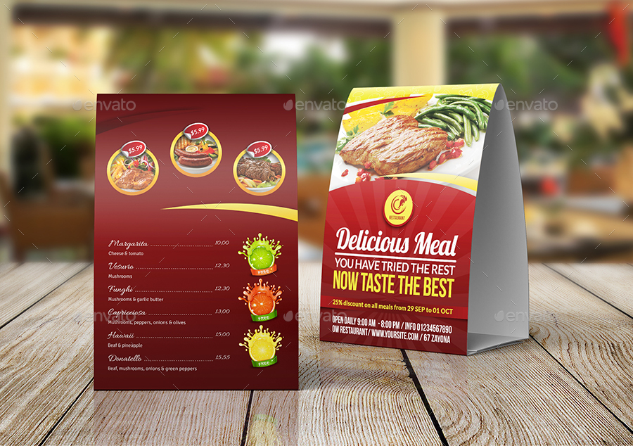 Restaurant and Cafe Table Tent Template Vol11, Print Templates ...