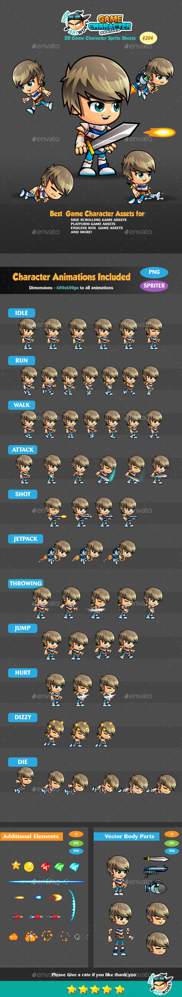 SwordsMan 2D Game Character Sprites 204 by pasilan | GraphicRiver