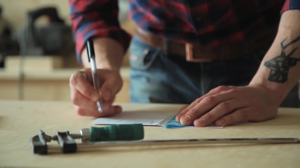 Man Draws The Drawing With a Ruler, Stock Footage | VideoHive