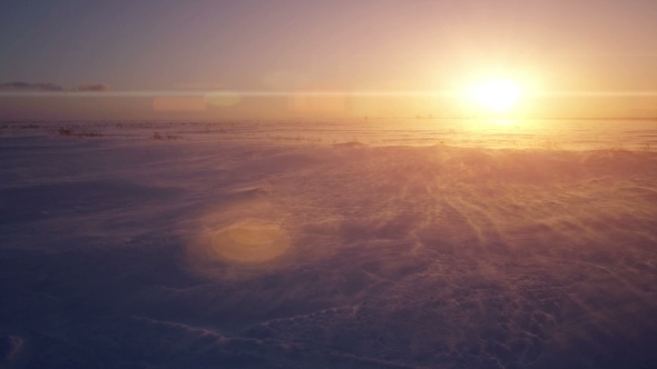 Snowstorm, Wind And Sun. Cold Arctic. Frozen Snow Drifts., Stock Footage