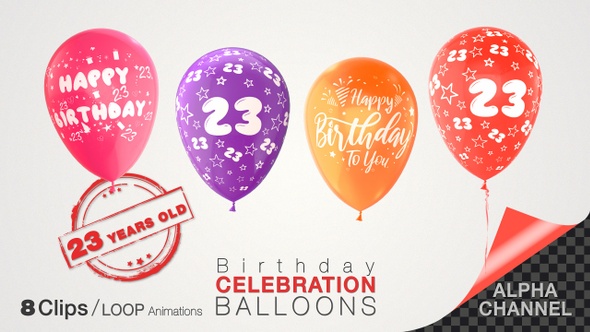 23rd Birthday Celebration Balloons / Twenty-three Years Old, Motion ...