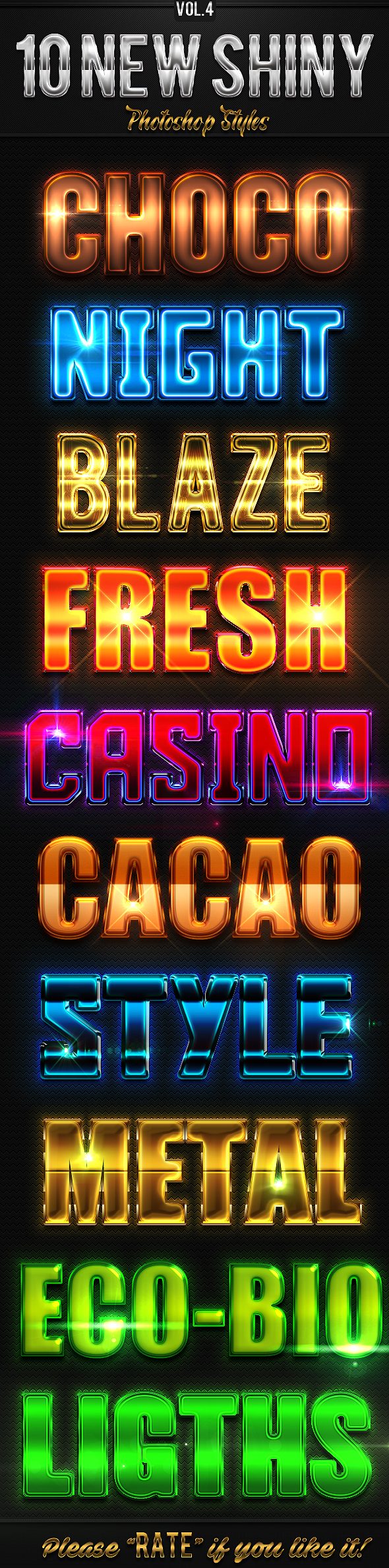 10 New Shiny Photoshop Styles Vol.4 by KlitVogli | GraphicRiver