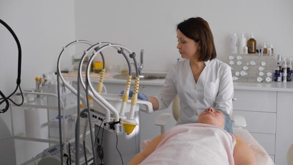 Female Doctor Setting Up Medical Machine., Stock Footage | VideoHive