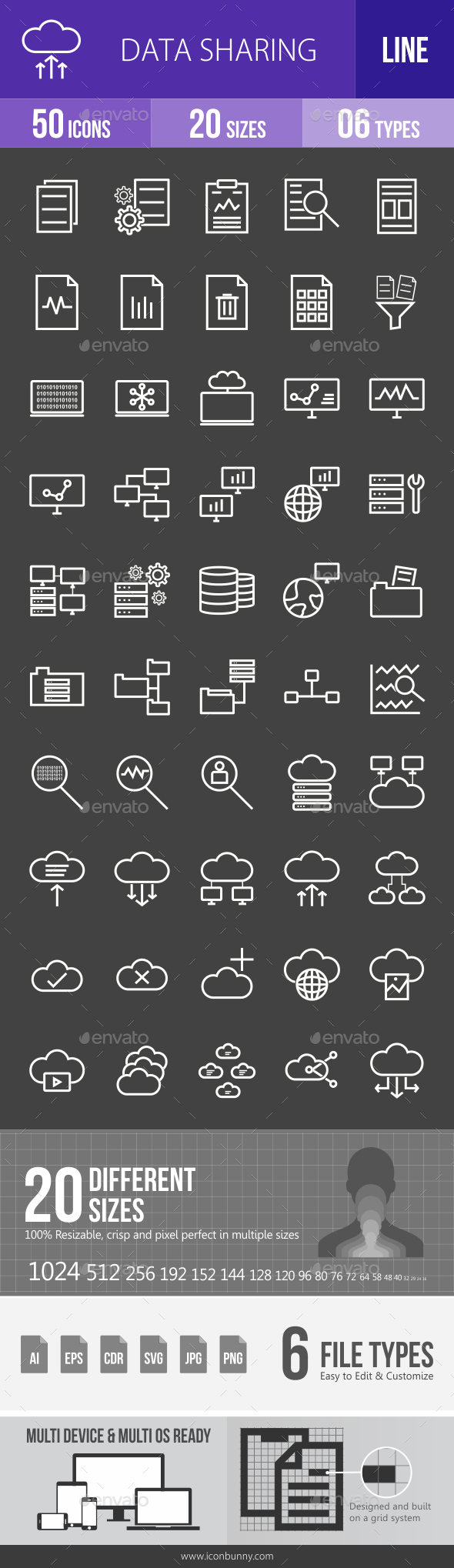 Data Sharing Line Inverted Icons by IconBunny | GraphicRiver