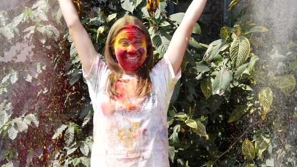 Colorized Woman Throws Paint, Stock Footage | VideoHive