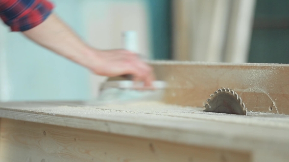 Brush Away Shavings From The Circular Saw, Stock Footage | VideoHive