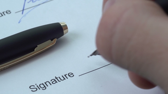 Signing Official Document With a Blue Ink Pen. , Stock Footage | VideoHive