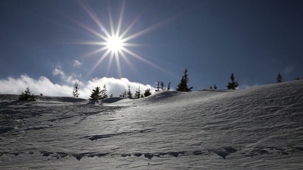 Winter Landscape. Cold Day, With Snow Shining In The Sun., Stock Footage